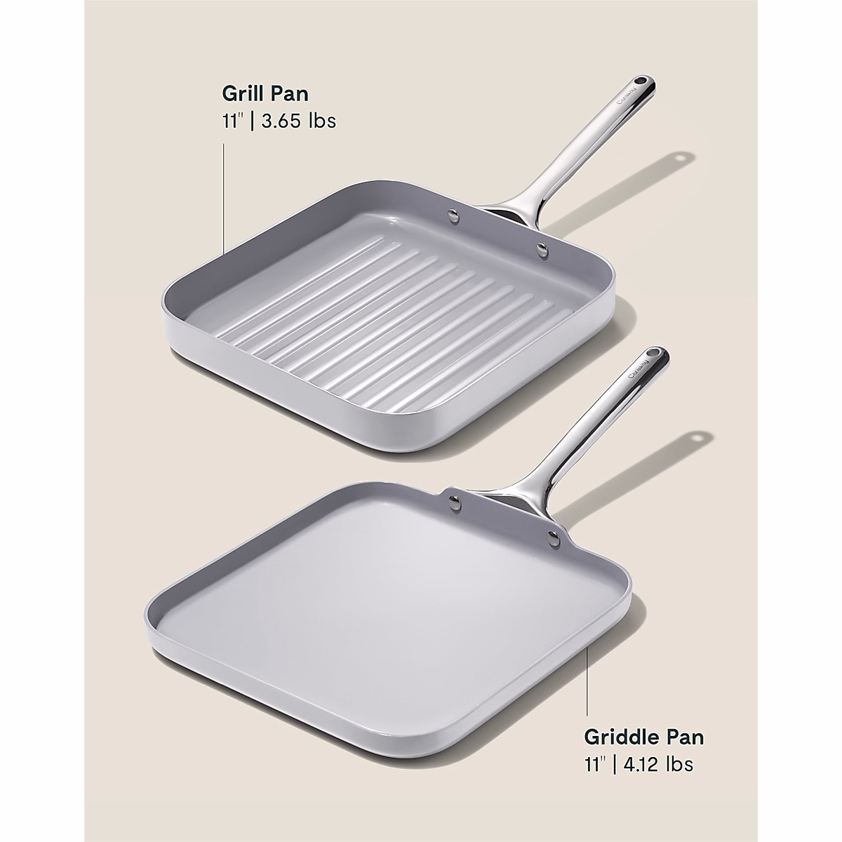 Caraway Griddle Pan & Grill Pan Duo - Non-Stick Ceramic Coated - Non Toxic, PTFE & PFOA Free - Oven Safe & Compatible with All Stovetops – Gray