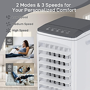 Portable Air Conditioners, 1.45 Gal Evaporative Air Cooler, Portable AC Cooling Fan w/ 3 Spds & Cooling Mode & Timer, Swamp Cooler w/Remote, Windowless Air Conditioner Portable for Room Home