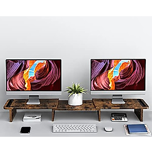 Zimilar Dual Monitor Stand Riser, Monitor Stand with Adjustable Length and Angle, Wood Monitor stand for desk, Monitor Riser for 2 monitors with Storage Space (Rust Brown Large)