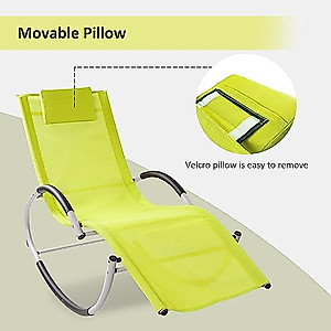 TRY & DO Zero Gravity Rocking Chair Outdoor Chaise Lounge Chair Recliner Rocker with Detachable Pillow & Durable Weather-Fighting Fabric for Patio Deck Pool, Green