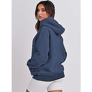 ANRABESS Women's Oversized Hoodies Long Sleeve Fleece Sweatshirts Solid Casual Hooded Pullover Kangaroo Pockets Loose Lightweight Fall Tops Y2K Clothes A1072dianlan-S Navy Blue