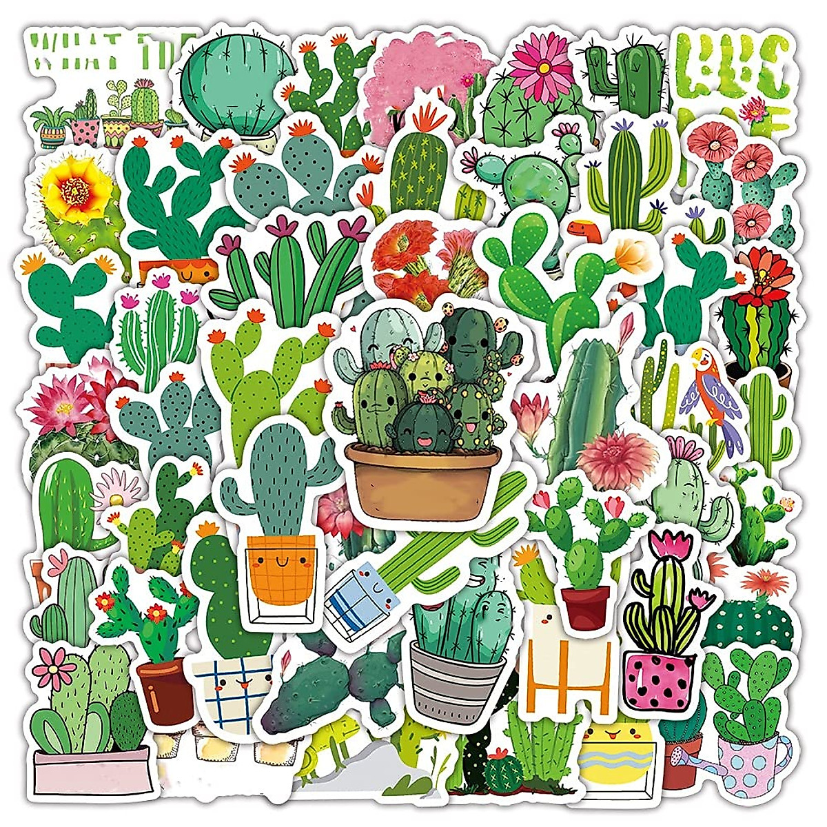 Yaroelrd Cactus Stickers 50 Sheets of Plant Vinyl Waterproof Suitable for Laptop Skateboard Kettle Mobile Phone Scrapbook Children Adolescents Adult Aesthetic, Green, 7 x 4.5 x 0.19 inches