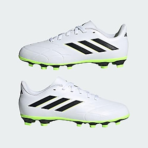 adidas Copa Pure.4 Firm Ground Sneaker, White/Core Black/Lucid Lemon, 3 US Unisex Little Kid