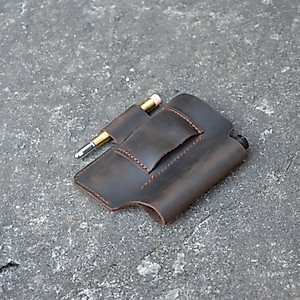 YIYUS Genuine Leather Multitool Belt Sheath Organizer, Leather EDC Belt Pouch for Men, Belt Holder Mini Leather Pocket, Flashlight Holder, Pen Holder, Sheath Holster Darkbrown