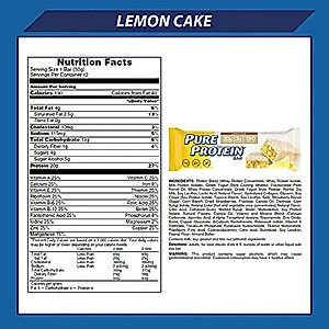 Pure Protein Bars, High Protein, Nutritious Snacks to Support Energy, Low Sugar, Gluten Free, Lemon Cake, 1.76 Oz (Box of 6-3 Boxes)