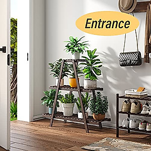 Furshus Plant Stand Indoor, Outdoor bamboo Plant Stands for Multiple Plants, 3 Tier 8 Potted Flower Holder Ladder Plant Rack,Plant Shelf Ladder Table Plant Pot Stand for Living Room, Patio, Balcony