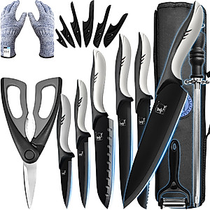 XYJ Authentic Since1986,Professional Knife Sets for Master Chefs,Kitchen Knife Set with Bag,Cover,Scissors,Culinary Butcher Cleaver,Cooking Cutting,Utility,Bread,Santoku