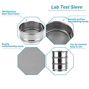 LOYORTY 3 PCS 304 Stainless Steel Test Sieves, 200 Mesh 0.074mm + #80 Mesh 0.18mm +#60 Mesh 0.28mm Aperture Lab Standard Test Sieve, φ10cm/4”Dia Economy Test Sieve for Industrial Laboratory