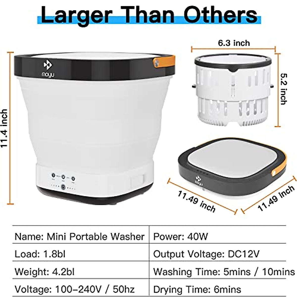 Portable Washing Machine - Foldable Mini Small Portable Washer Washing Machine with Drain Basket for Apartment, Laundry, Camping, RV, Travel, Underwear, Personal, Baby - (110V-200V) - White