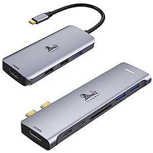 LIONWIE 6 in 1 USB C to Dual HDMI Hub Adapter, 7 in 2 USB C Hub Adapter for MacBook Pro Air 2021-2016
