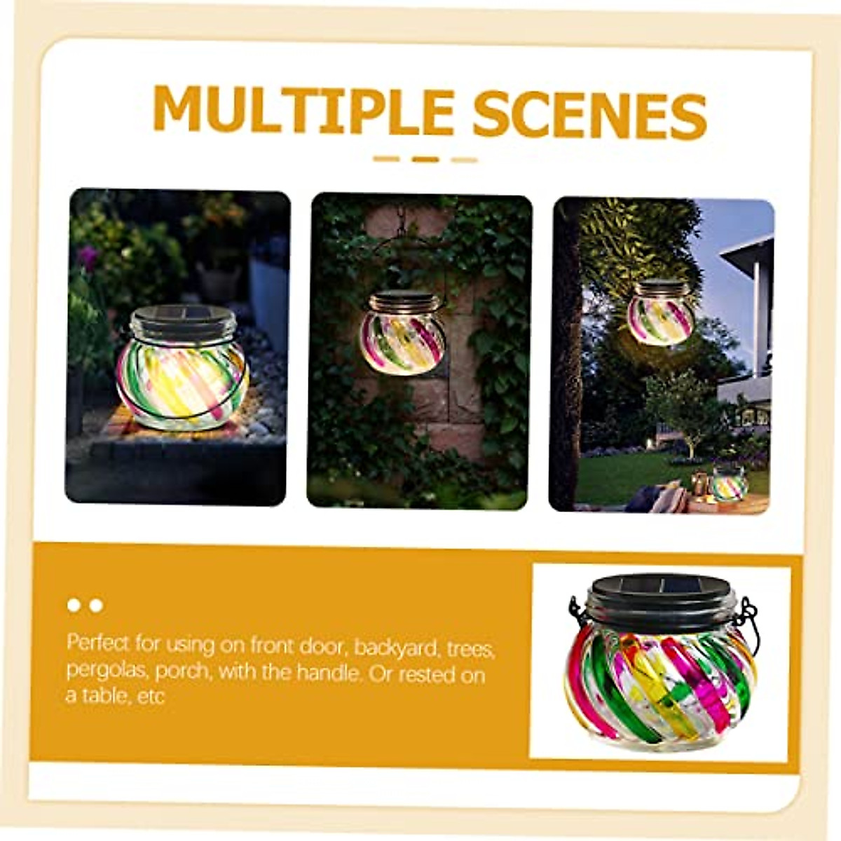 OSALADI Lamp Night Garden Party Lantern Lights Jar Light Lanterns Landscape Glass Yard LED Decor Table Porch Mosaic Solar Patio Colourful Hanging Fairy Outdoor Mason for Decorations Lawn