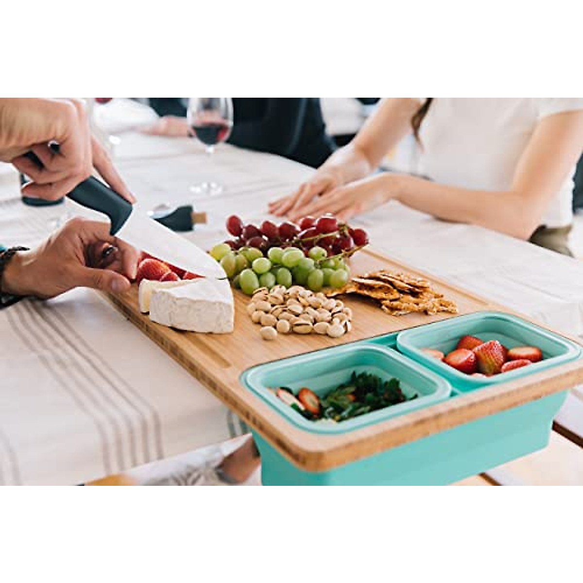 TidyBoard Meal Prep System - Bamboo Cutting Board - The Quick & Easy Meal Prep Solution, Teal