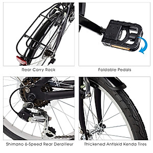 Dahon SUV D6 Folding Bike, Lightweight Aluminum Frame; 6-Speed Gears; 20” Foldable Bicycle for Adults,Black