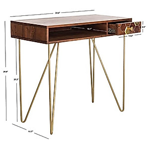 Safavieh Home Office Raveena Modern Natural Acacia and Brass 1-drawer Hairpin Leg Desk