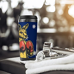 Boxing Kangaroo Australia Flag Travel Coffee Mug Reusable Insulated Drinking Cup with Lid for Home Outdoor Works 13 Oz