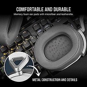 Corsair HS65 Surround Gaming Headset (Leatherette Memory Foam Ear Pads, Dolby Audio 7.1 Surround Sound On PC And Mac, SonarWorks SoundID Technology, Multi-Platform Compatibility) White