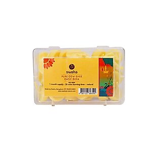 Swaha Easy Diya ghee Wicks/Diya batti with, 30 Pieces, 30 min Burning time, Wax Free, clarified Butter Wicks for Puja, Yoga & Meditation