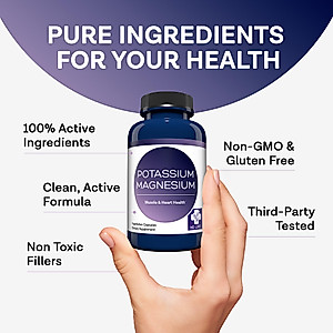 MD. Life Magnesium Potassium Supplement - 90 Capsules - High Absorption Magnesium Complex to Support Vascular Health & Leg Cramp 90cts