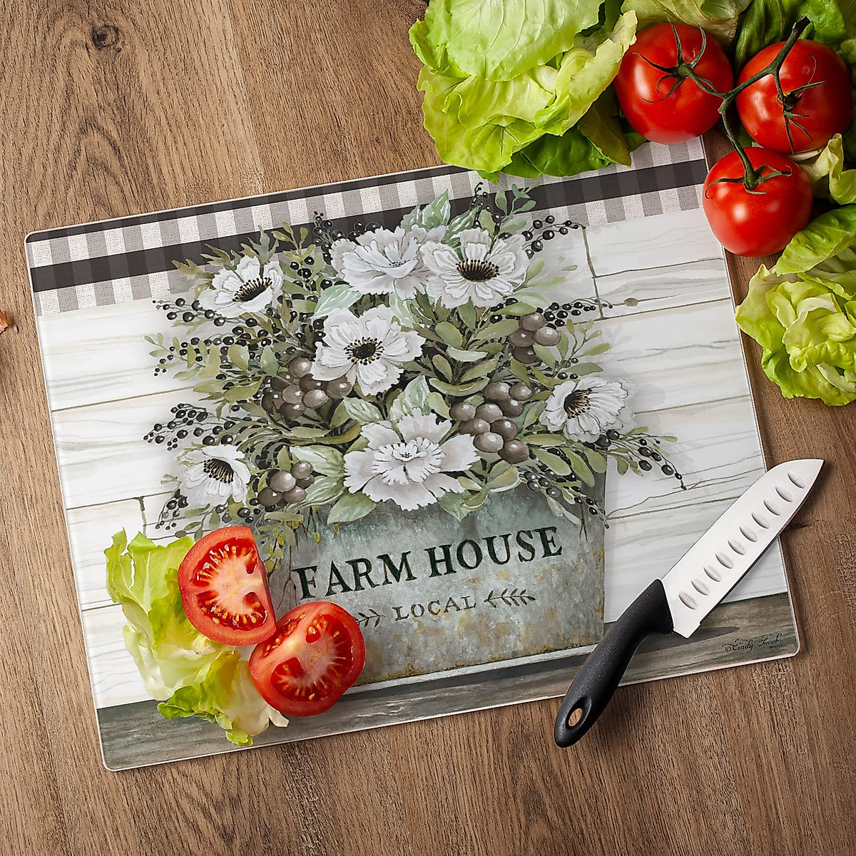 CounterArt Vintage Farmhouse 3mm Heat Tolerant Tempered Glass Cutting Board 15” x 12” Manufactured in the USA Dishwasher Safe