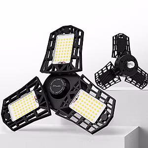 FREELICHT 2-Pack LED Garage Light, 60W LED Shop Light with E26/E27 Medium Base, 6000LM Triple LED Garage Lighting, 6500K Screw in LED Tri Light for Attic, Basement