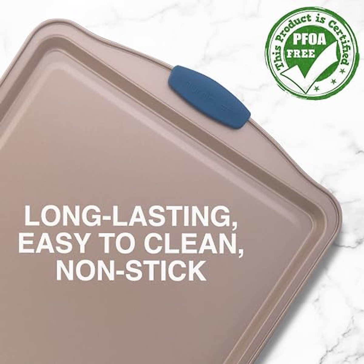 15” Non Stick Cookie Sheet, Large Gold Commercial Grade Restaurant Quality Carbon Steel Bakeware with Blue Silicone Handles, Compatible with Models NCSBSG63, NCSBSG60