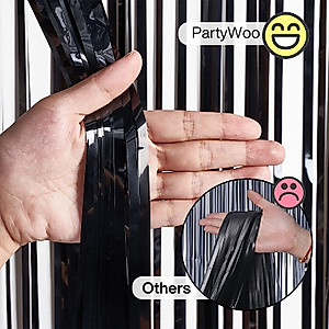 PartyWoo Foil Curtain Black, 2 pcs 3.3x6.6 ft Tinsel Curtains for Birthday Wedding Party Photo Backdrop
