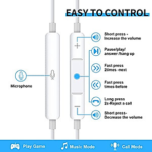 XNMOA Wired Headphones for iPhone 14 13/12/11/Se/X/Xr/Xs/8/7, Wired Earbuds Noise Canceling in-Ear Headset with Microphone,Comfortable Wired Earphones with Volume Control,White