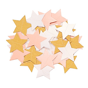 FIRST BIRTHDAY DECORATION SET FOR GIRL- 1st Baby GIRL Birthday Party, Stars Paper Garland, Gold Cake Topper "One", Pink Banner, Pink Fiesta Hanging Paper Fan Flower, Pink Baby Hat (Pink)