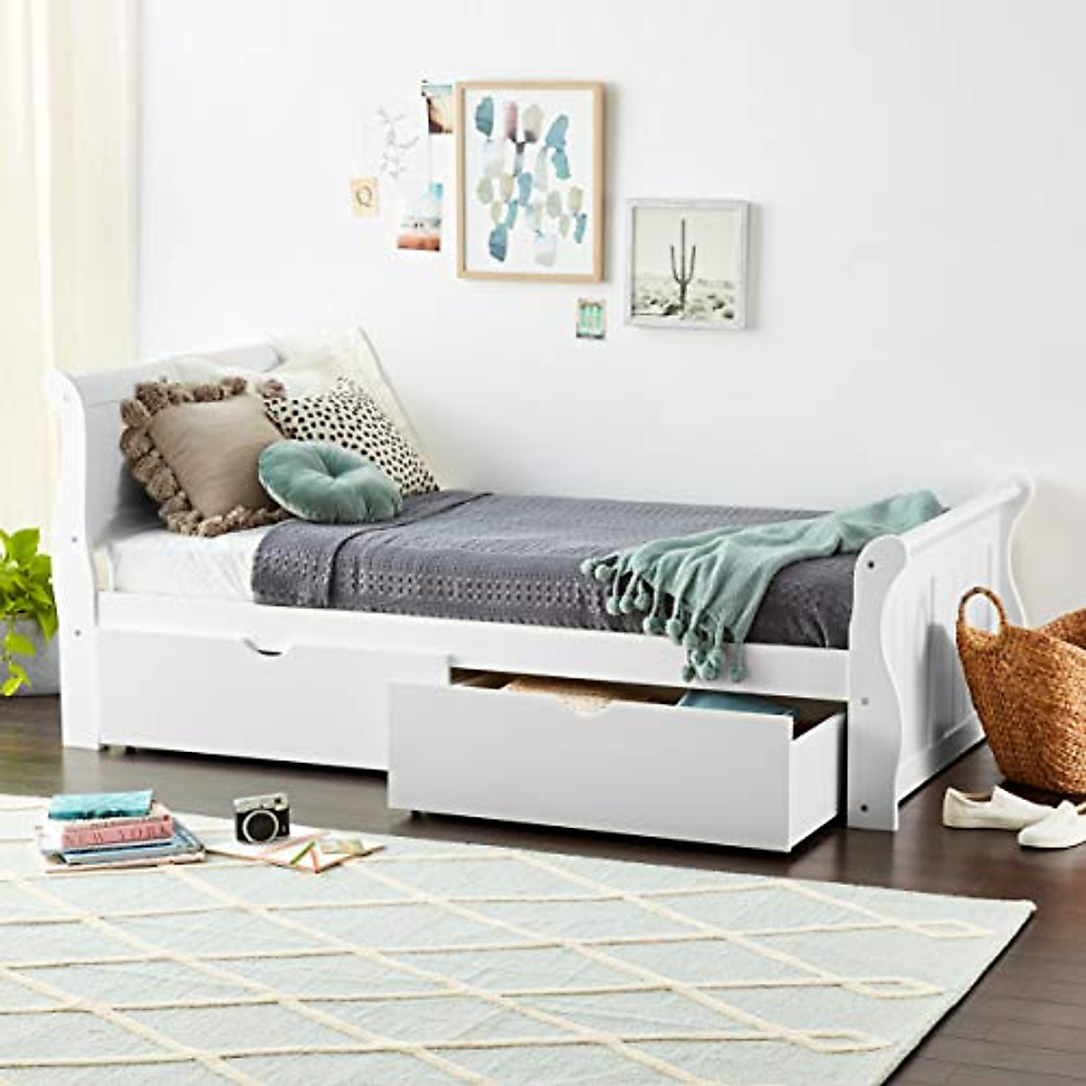 Donco Kids 325-TW_505-W Sleigh Bed with Dual Underbed Drawers, Twin, White
