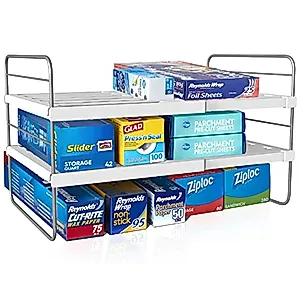 1Easylife Expandable Foil Organizer, 3-Tier Stackable Cabinet Shelf Organizers Adjustable Kitchen Wrap Box Organiser Rack Storage for Countertop Pantry(9.84 to 15.74" L)
