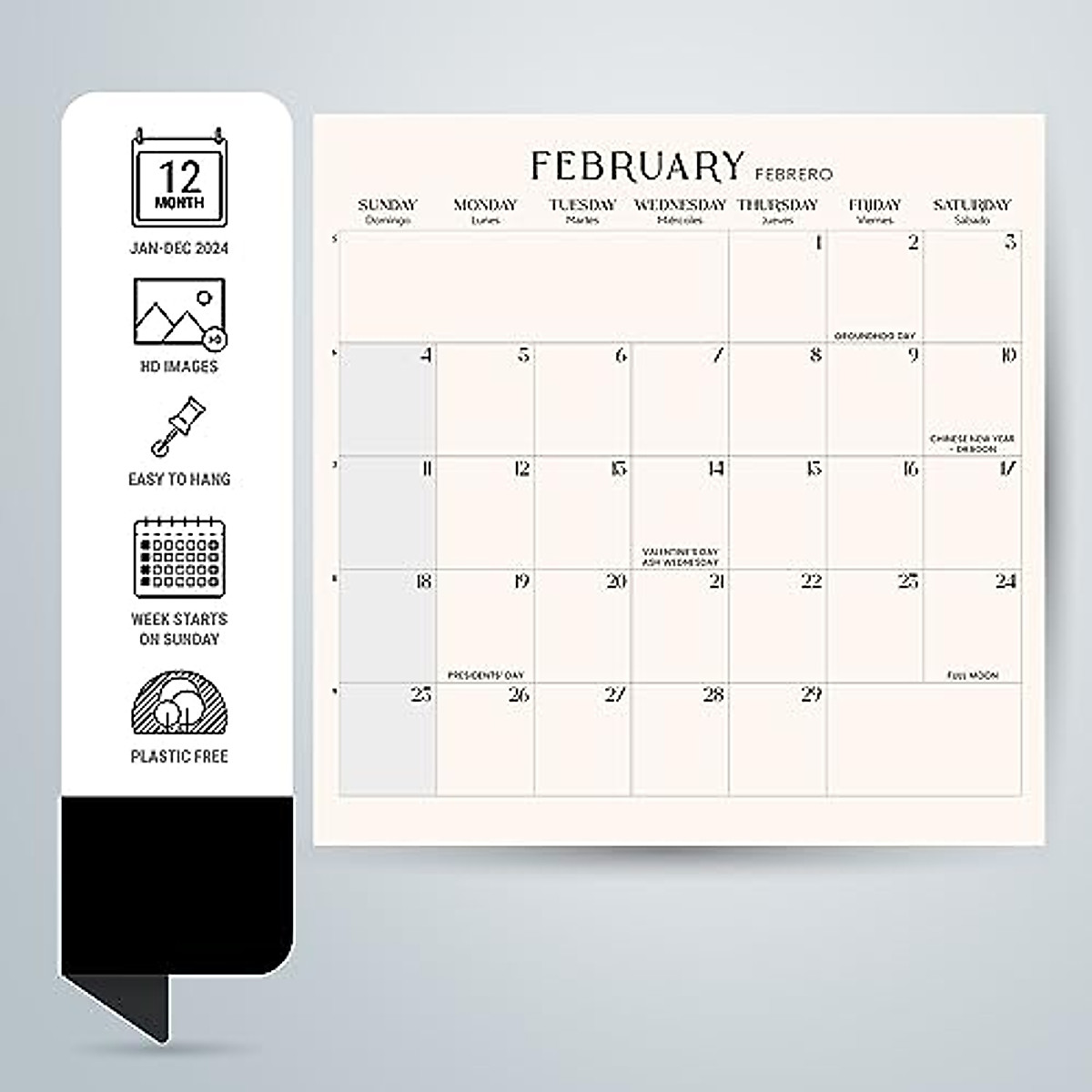 Wall Calendar 2024 12" x 12" FSC® Plastic Free - Starts Week On Sunday | Square Wall Calendar 2024 | Family Planner Calendar 2024 | 2024 Calendar (Birds 2024)