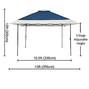 Suntime 13x13 Instant Pop Up Gazebo Canopy Tent Shelter with Solar LED Lights, Zippered Mesh Mosquito Netting, Wheeled Roller Carry Bag, Bonus Weight Sandbags, Stakes, Ropes - Navy