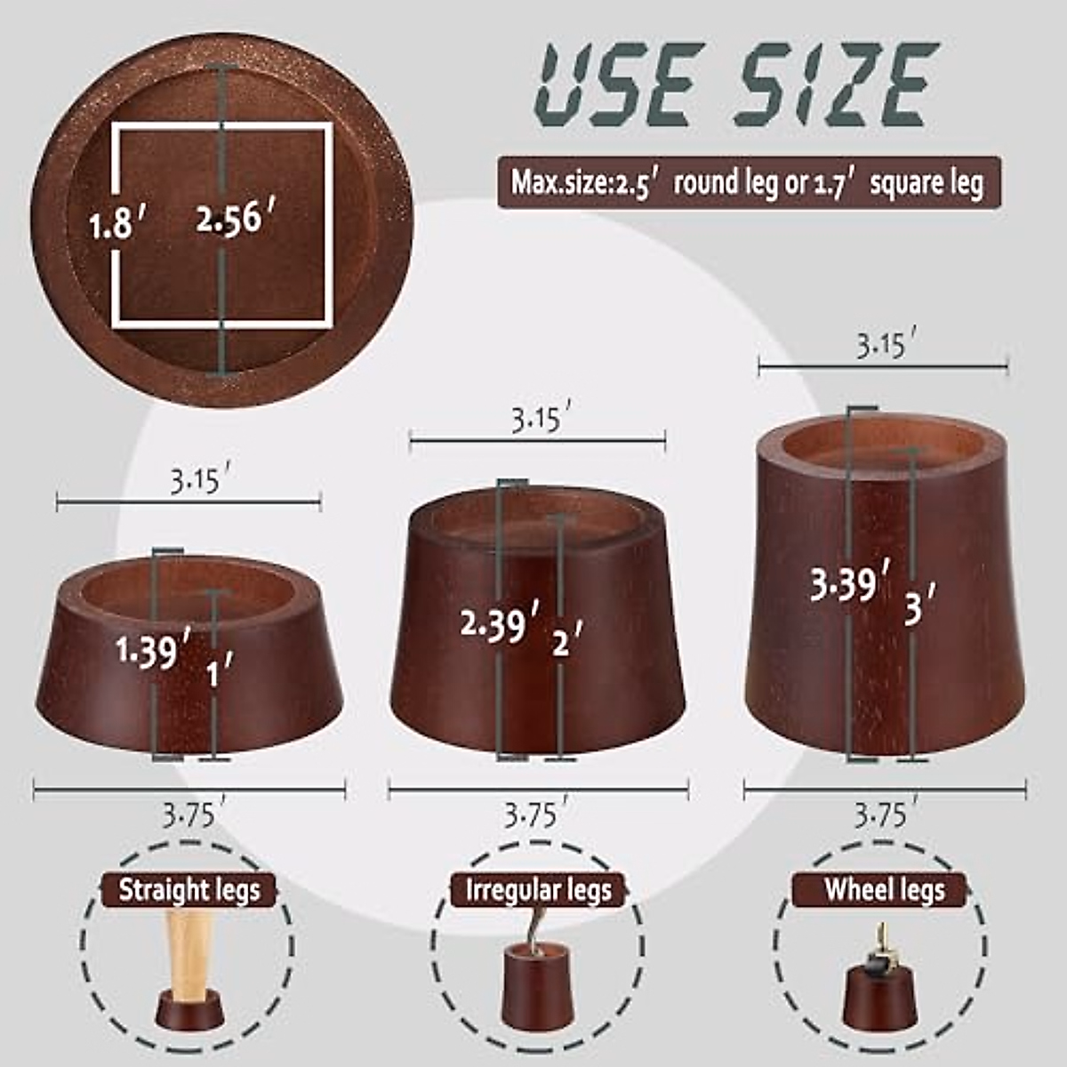 Furniture Raisers Bed Risers - 1 Inch Wooden Circle Heavy Duty Furniture Height Extenders Lifts for Sofa Couch Desk Chair Table Base Raising Space,with Silicone Non-Slip Pad, Pack of 4