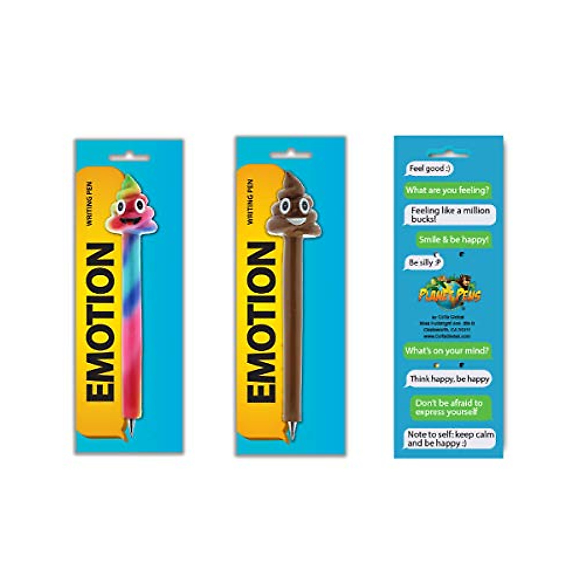 Planet Pens Bundle of Poop Face Emotion & Poop Rainbow Novelty Pens - Unique Kids and Adults Ballpoint Pens Colorful Emotions Writing Instrument For School and Office - 4 Pack