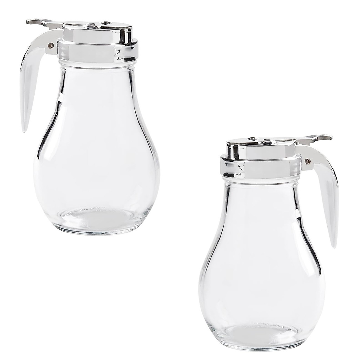 6 Oz. (Ounce) Glass Bulb Jar Syrup Dispenser, Sugar Dispenser, Retracting Spout, Dispensing Thumb-Lever, Pancake House Style (2)