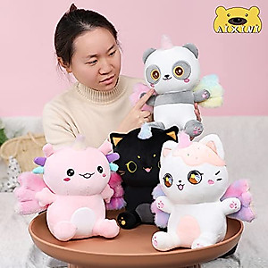 AIXINI Cute Caticorn Plush Stuffed Unicorn Black Cat Animal Plushie 10" Soft Toy with Rainbow Wings for Girls