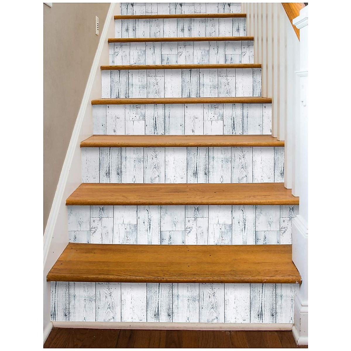 Peel and Stick Self-Adhesive Removable Wallpaper, Shiplap Light Grey/White Distressed Wood Plank Shelf Liner,Home Decoration 17.7''x118.1''