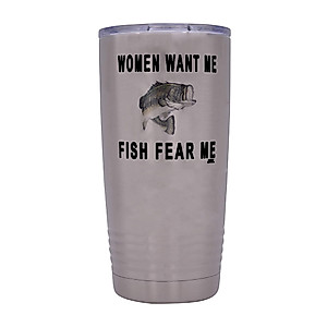 Rogue River Tactical Funny Fishing 20 Oz. Travel Tumbler Mug Cup w/Lid Vacuum Insulated Hot or Cold Fish Fear Me Fishing