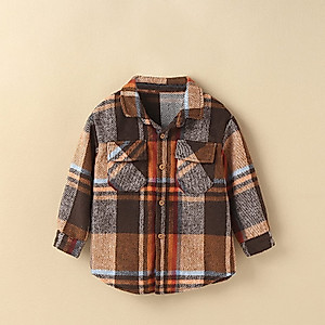 Acuteok Toddler Long Sleeve Shirt Baby Boy Girl Casual Plaid Button Down Flannel Shirt Tops for Kids Fall Winter Clothes (A Brown,3-4T)