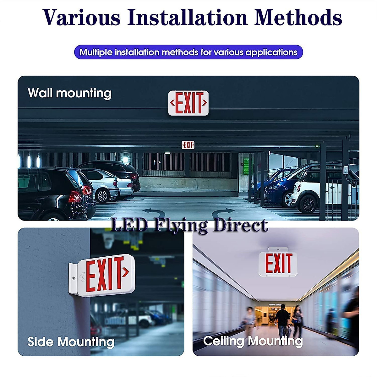 LED Exit Sign Emergency Light, Red Lettering with Battery Backup, LED Emergency Light for Commercial or Industrial Use, AC 120-277V, UL Listed, Rechargeable (4Pack)