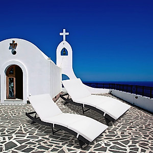 fuhan Outdoor Adjustable Pool Chaise Lounge Chair PE Rattan Wicker Patio Leisure Lounge Chair with Cushion for Beach Garden Backyard 195 * 68 * 33 cm Black Frame