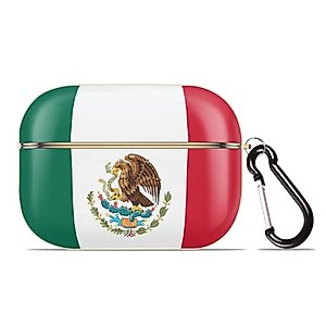 Compatible with Airpods Pro Case Cover 2019 - Mexico Flag Pattern, Protective Case for Apple AirPod Charging with Keychain Shockproof for Girls Women Men - Golden