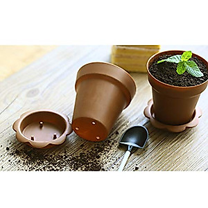 Housoutil Dessert Cups 20pcs Mini Dessert Cup, Plastic Flowerpot Cake Cups with Dome Lid, Bottom Tray and Shovel Spoon, Small Flower Pot Ice Cream Cups for Pudding Mousse DIY Baking Flower Pot Cupcake