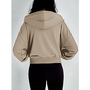 Trendy Queen Hoodies for Women Full Zip Up Cropped Sweatshirts Jackets Casual Comfy Gym Tops Fall Outfits Winter Clothes 2024 Khaki