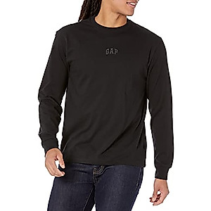 GAP Mens Relaxed Fit Long Sleeve Logo T-Shirt T Shirt, Black 4, X-Large US