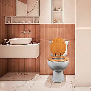Angel Shield Durable Wood Veneer Natural Toilet Seat Metal Hinged Easy Clean Anti-scratch American Standard(Elongated,Wood Color)