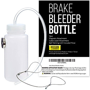 Mission Automotive Brake Bleeder Kit - 16 oz - Easy-to-Use One Man Brake Bleeding Kit - Air and Brake Fluid Changer with Magnetic Mount and Lanyard for Car and Motorcycle Brake Systems