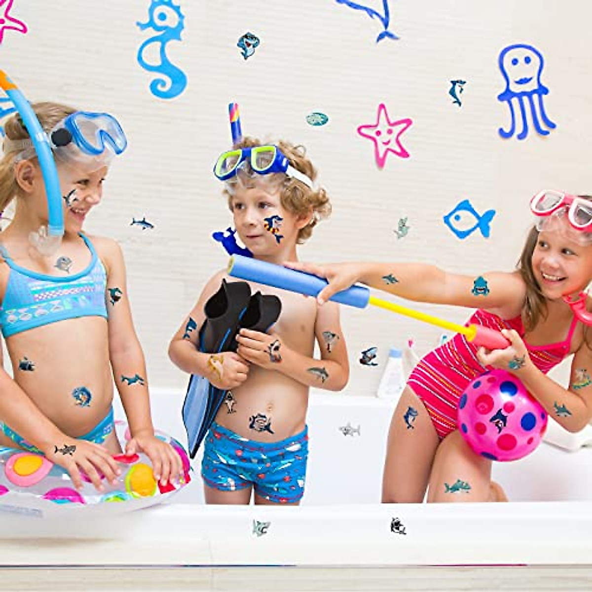 12 Sheets Shark Tattoos for Kids, Qpout Shark Tattoos Temporary for Boys Party Favors, Ocean Temporary Tattoos Sea Tattoos, Fake Tattoos Decorations for Baby Shower Boys Shark Themed Birthday Party