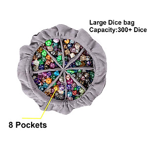 Large DND Dice Drawstring Bags with Pockets Black Storage Bag for RPG MTG Game Dices Capacity Over 300 Dice