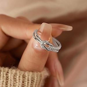KIFUTENG Mother Daughter Rings Best Friend Knot Rings 925 Sterling Silver Knot Ring Dainty CZs Stacking Square Ring Bands for Women Valentine's Day Gifts Jewelry Size 5-10 (Silver, 7)